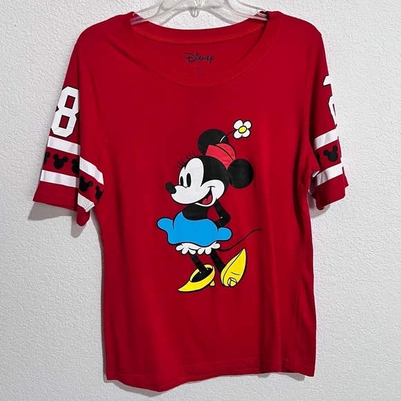 Disney | Tops | Disney Red Graphic Minnie Mouse Football Jersey Large ...